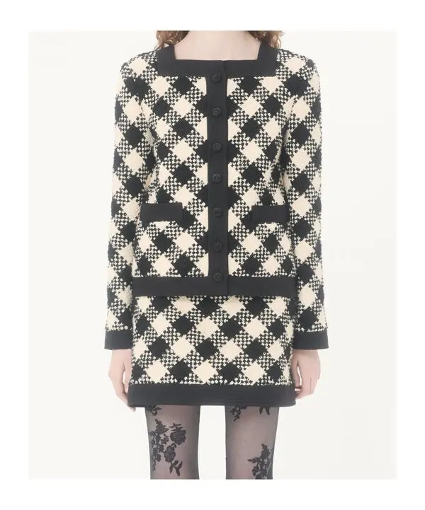 Valentino Garavani Checkerboard Button-up Tweed Jacket - Black