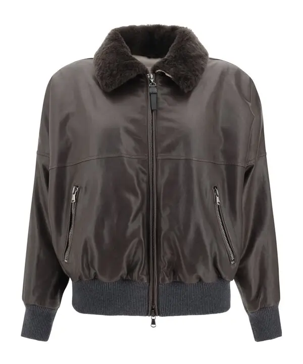 Brunello Cucinelli Shearling Collar Zip-up Jacket