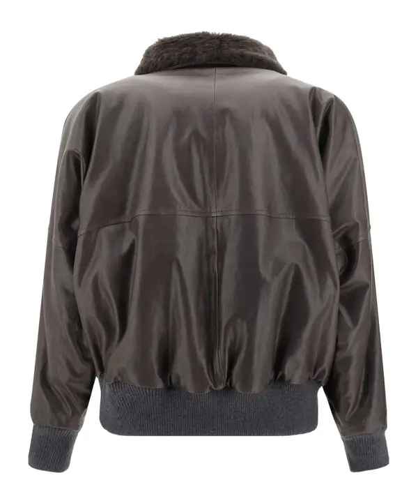 Brunello Cucinelli Shearling Collar Zip-up Jacket