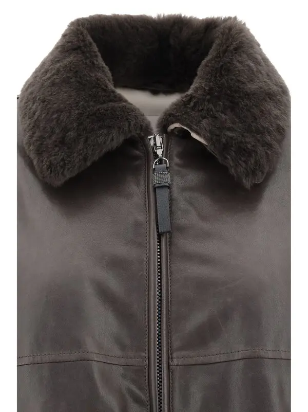 Brunello Cucinelli Shearling Collar Zip-up Jacket - No