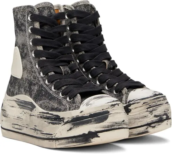 R13 Distressed-effect Zip-fastening High Top Sneakers - Distressed Black