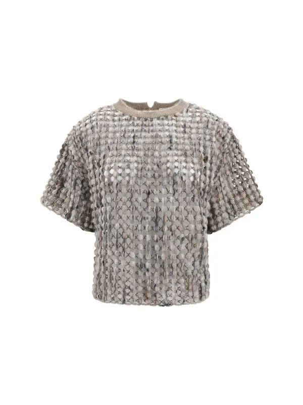 Brunello Cucinelli Short Sleeve Knit Top - Gray