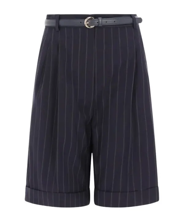 Max Mara Pinstriped Bermuda Shorts With Belt - Black