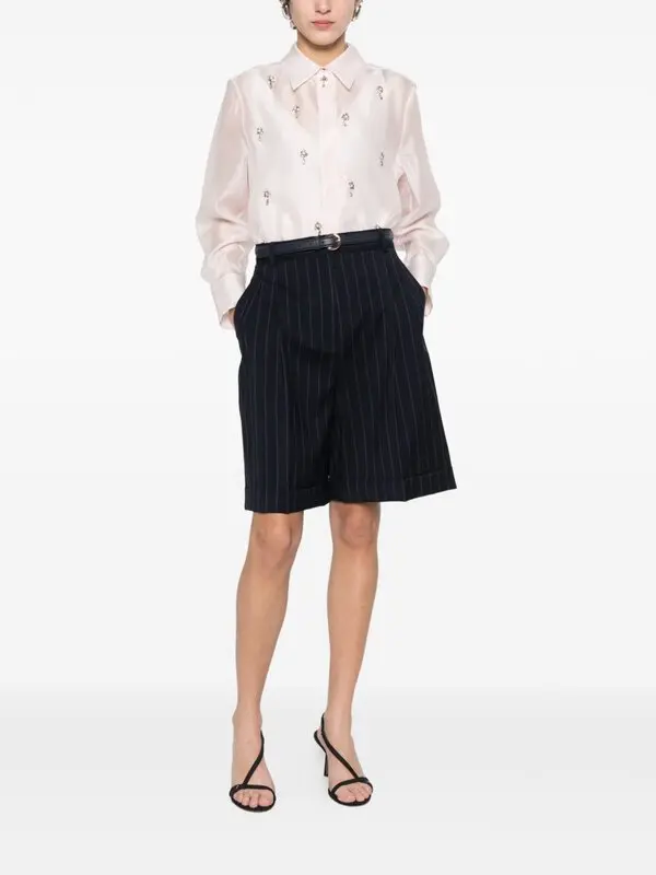 Max Mara Pinstriped Bermuda Shorts With Belt - Black