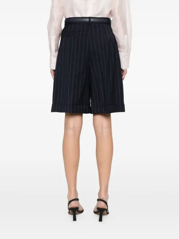 Max Mara Pinstriped Bermuda Shorts With Belt - Black