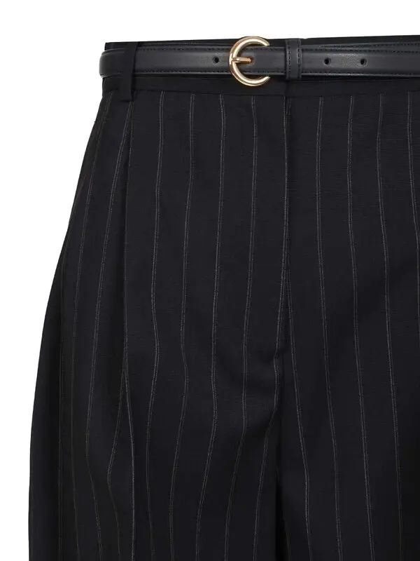 Max Mara Pinstriped Bermuda Shorts With Belt - Black