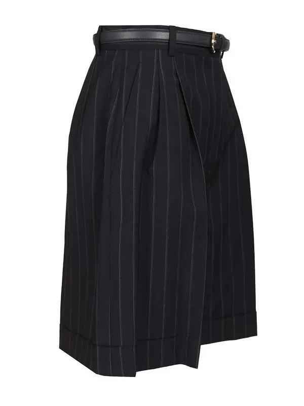 Max Mara Pinstriped Bermuda Shorts With Belt - Black