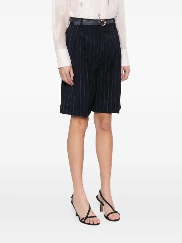 Max Mara Pinstriped Bermuda Shorts With Belt - Black