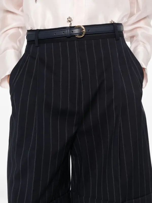 Max Mara Pinstriped Bermuda Shorts With Belt - Black