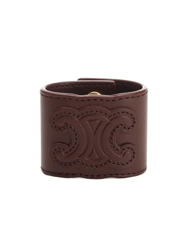 Celine Triomphe Hair Cuff In Calfskin And Brass With Gold Finish - Red