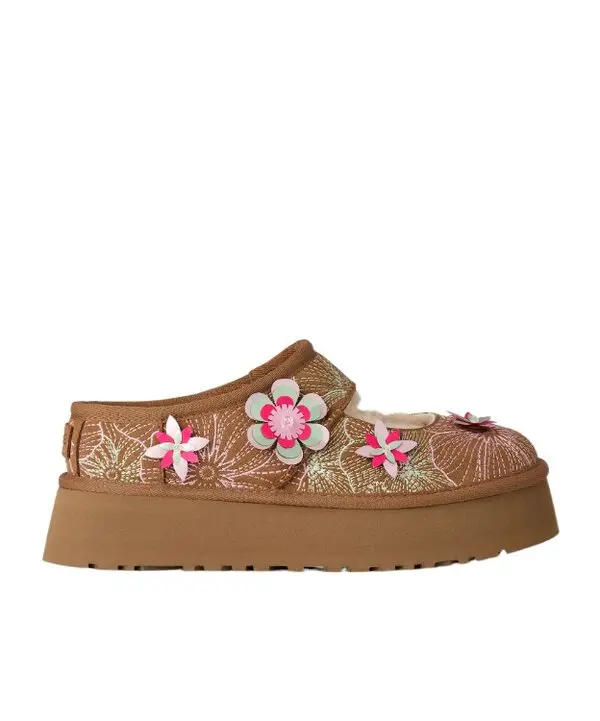 UGG Beqa Floral Mary Jane Slippers - Chestnut