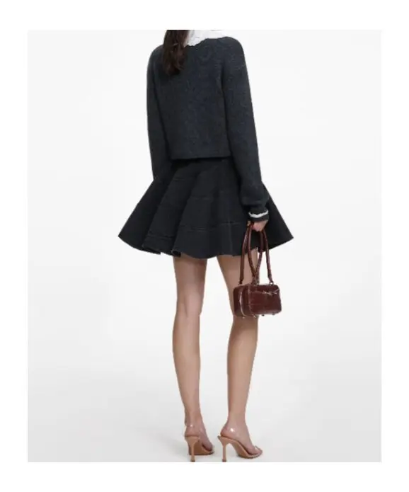 SELF-PORTRAIT Lace Collar Button Cardigan - Charcoal-grey