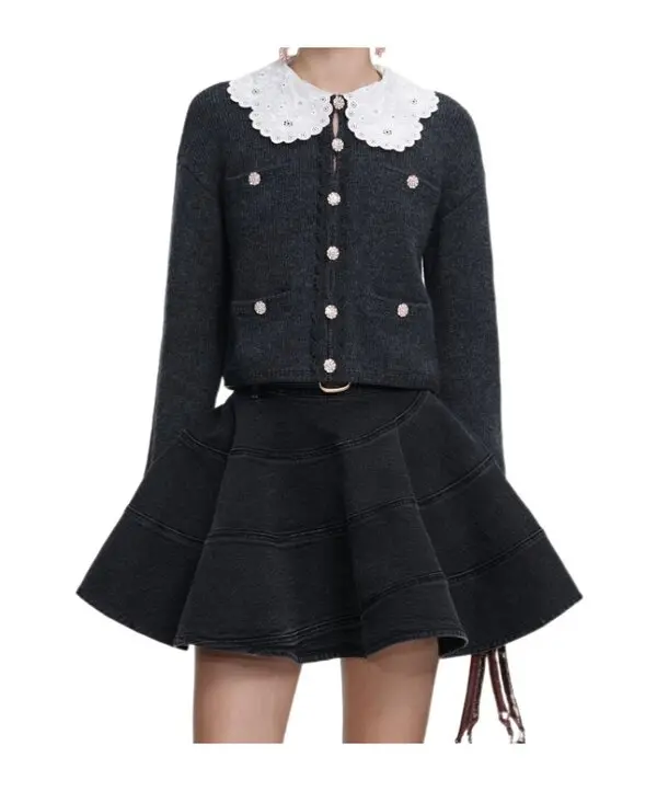 SELF-PORTRAIT Lace Collar Button Cardigan