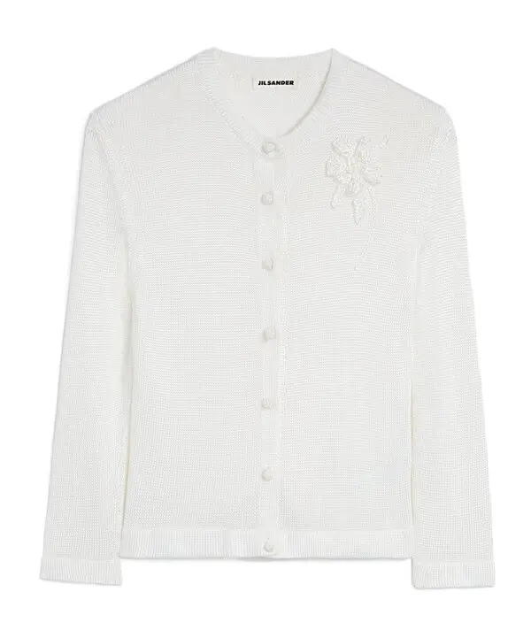 JIL SANDER Crew Neck Cardigan With Floral Embroidery - Piuma