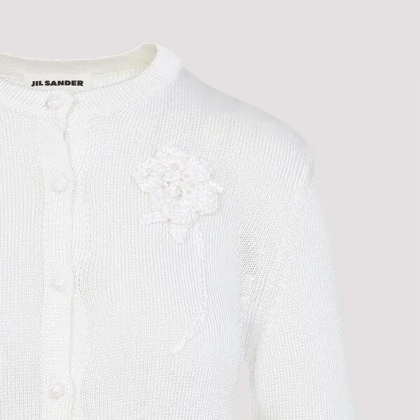 JIL SANDER Crew Neck Cardigan With Floral Embroidery - Piuma