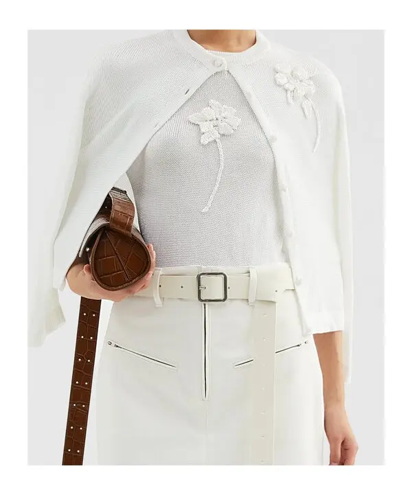 JIL SANDER Crew Neck Cardigan With Floral Embroidery - Piuma