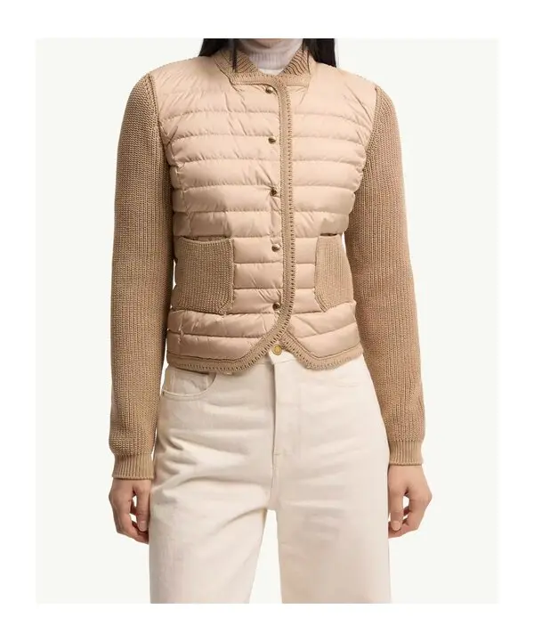 Moncler Quilted Knit Panel Cardigan - Beige