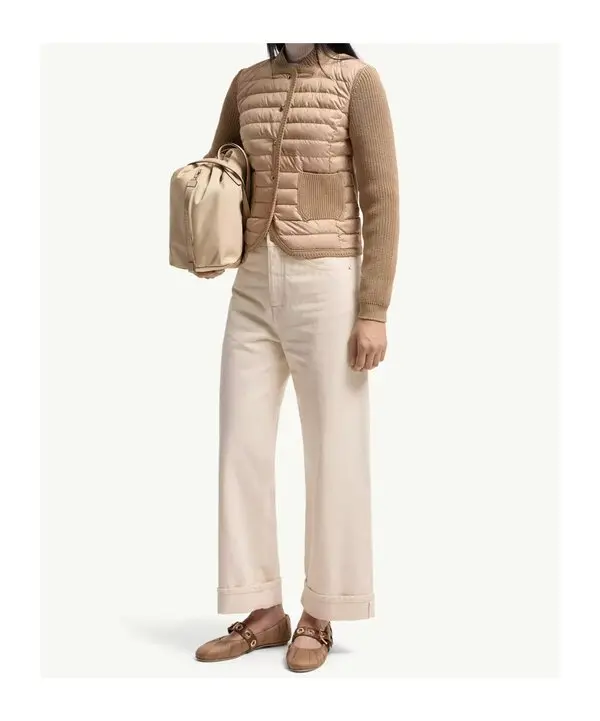Moncler Quilted Knit Panel Cardigan - Beige