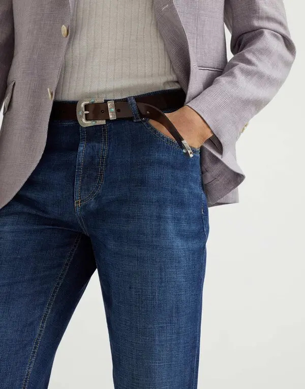 Brunello Cucinelli Logo Patch Cuffed Hem Jeans - Blue