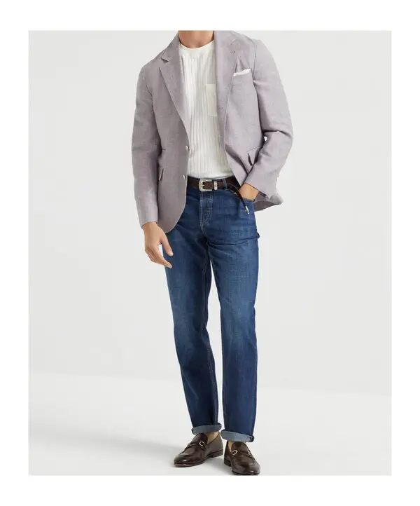 Brunello Cucinelli Logo Patch Cuffed Hem Jeans - Blue