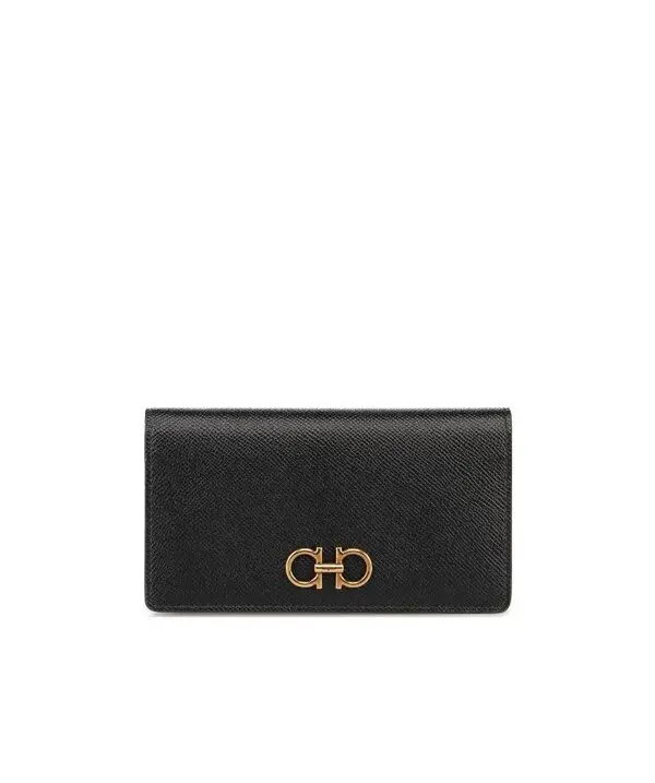 FERRAGAMO Gancini Logo Plaque Continental Wallet - Black
