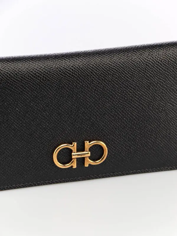 FERRAGAMO Gancini Logo Plaque Continental Wallet - Black