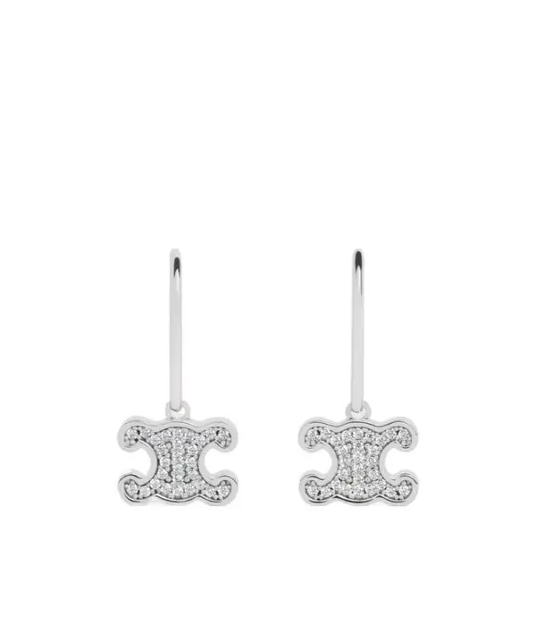 Celine Triomphe Rhinestone Earrings In Brass With Rhodium Finish And Crystals - White
