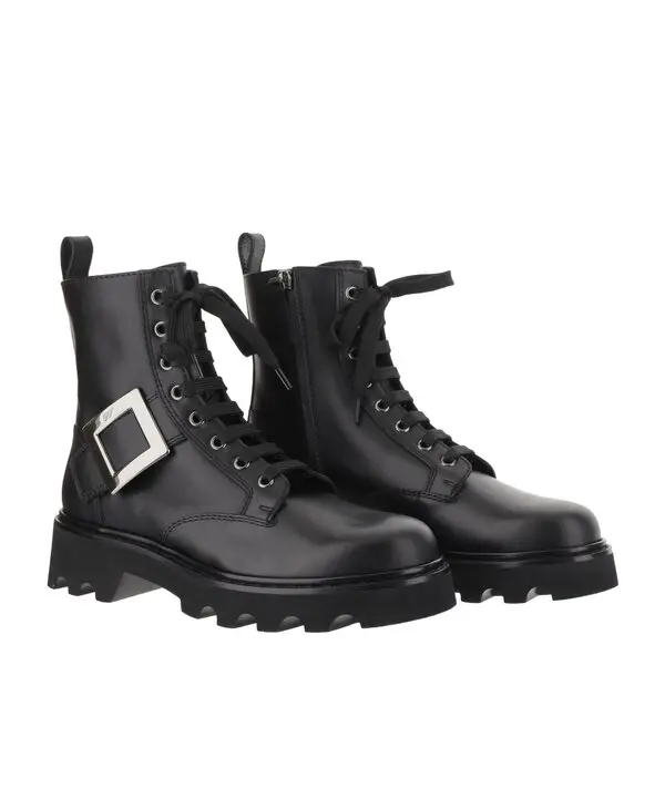 ROGER VIVIER Buckled Lace-up Combat Boots