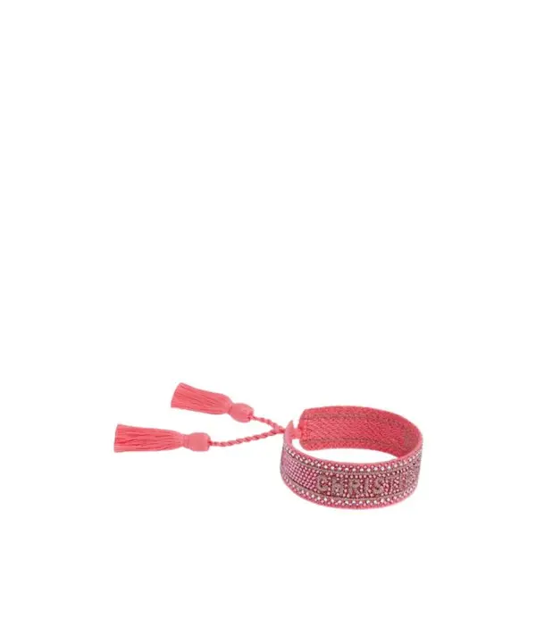Dior Embroidered Logo Bracelet With Tassels - Candy Pink