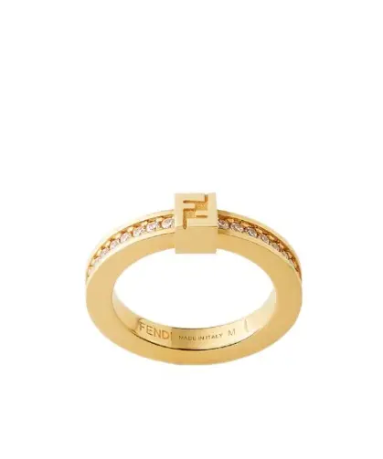 Fendi Embellished Ff Logo Ring - Golden