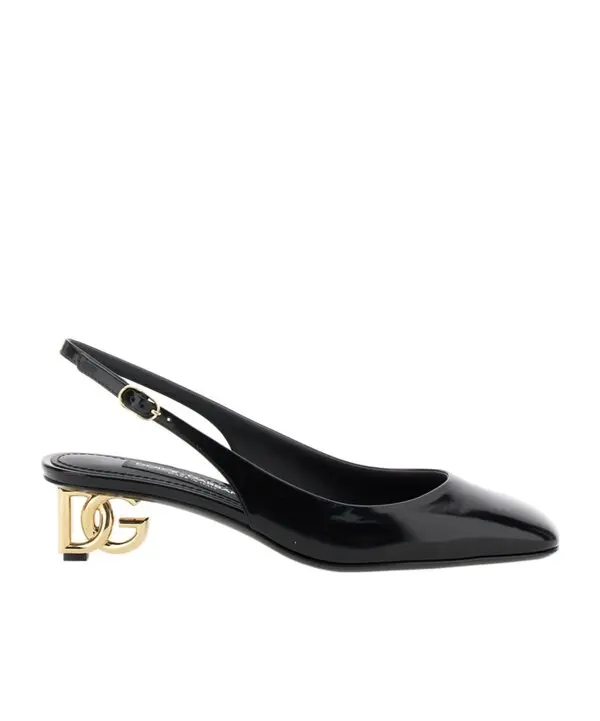 Dolce & Gabbana Square Toe Slingback Pumps With Adjustable Strap - Black