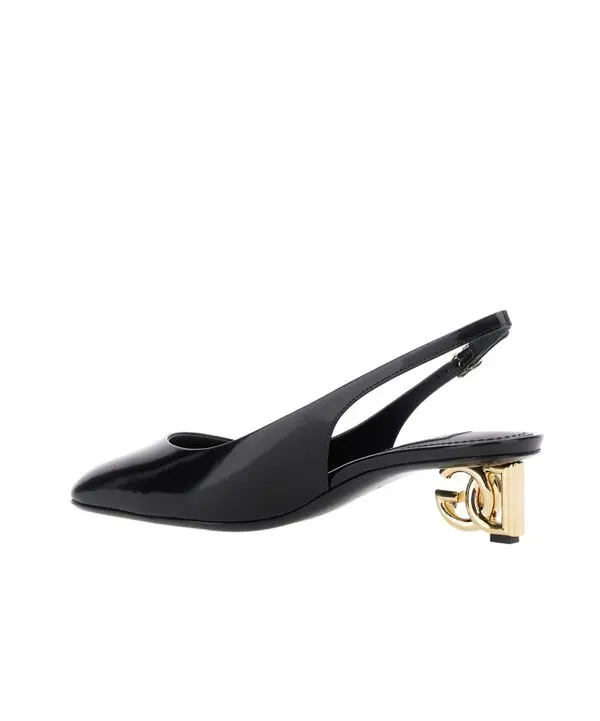 Dolce & Gabbana Square Toe Slingback Pumps With Adjustable Strap - Black