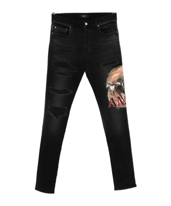 Amiri Distressed Printed Slim Leg Jeans - Black