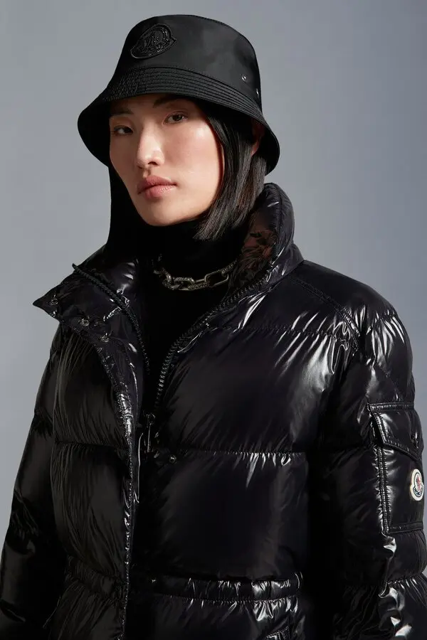 Moncler Satin Bucket Hat With Crystal Inlaid Logo