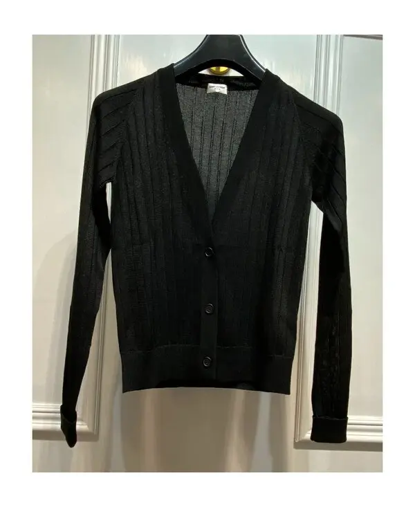 Saint Laurent V-neck Knitted Cardigan With Logo Detail