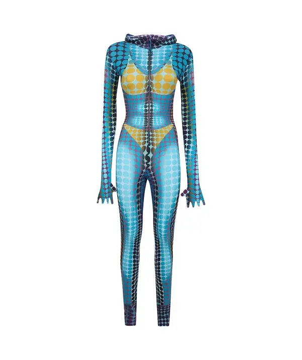 JEAN PAUL GAULTIER Printed Hooded Jumpsuit - Blue Purple Yellow
