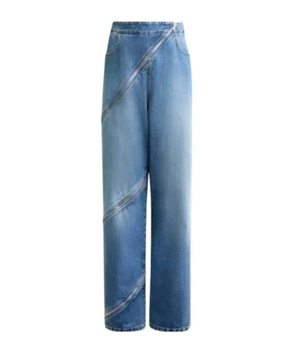 Alaïa Asymmetrical Spiral Zip Straight Leg Jeans - Blue