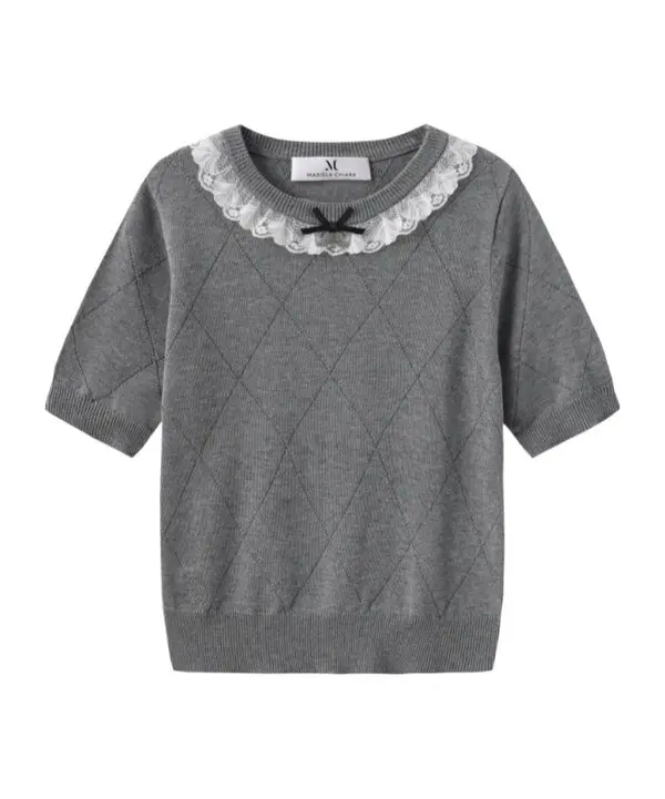 Marissa Chiara Short Sleeve Crew Neck Sweater - Grey
