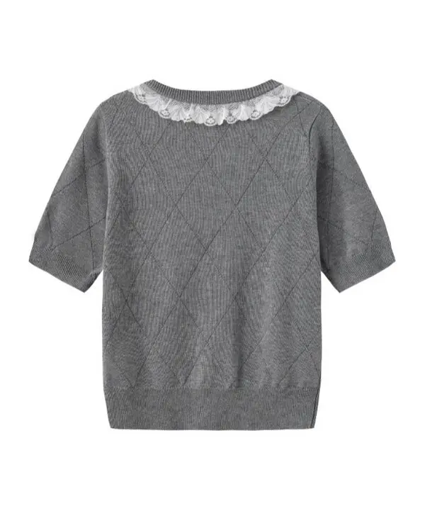 Marissa Chiara Short Sleeve Crew Neck Sweater - Grey