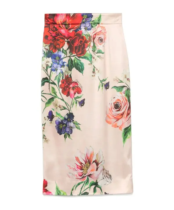 Dolce & Gabbana Floral Print Midi Skirt - Nude