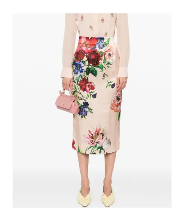 Dolce & Gabbana Floral Print Midi Skirt - Nude