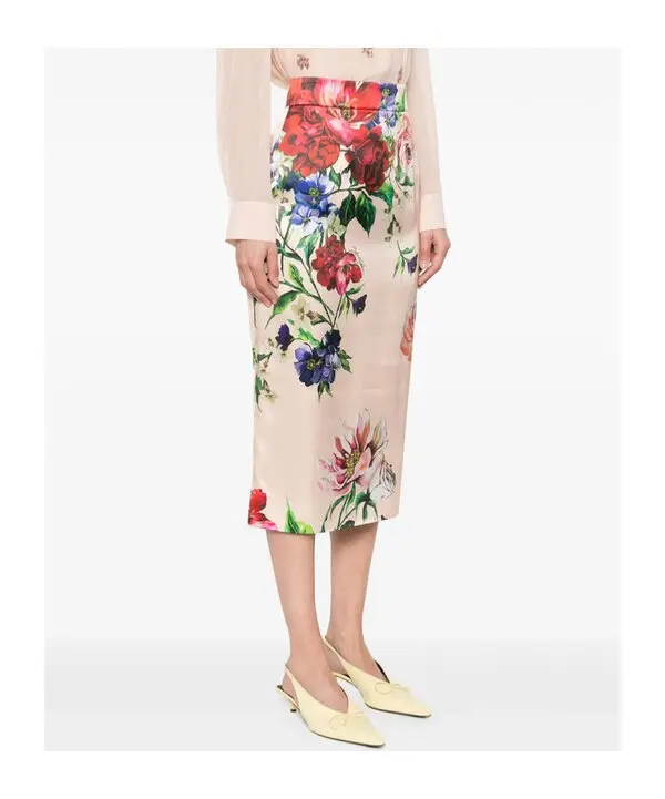 Dolce & Gabbana Floral Print Midi Skirt - Nude