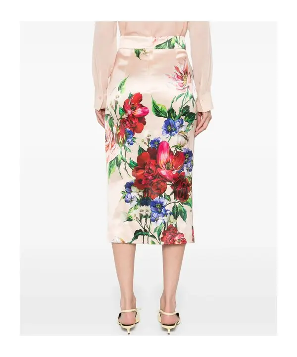 Dolce & Gabbana Floral Print Midi Skirt - Nude