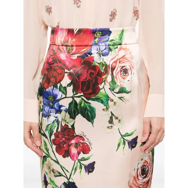 Dolce & Gabbana Floral Print Midi Skirt - Nude