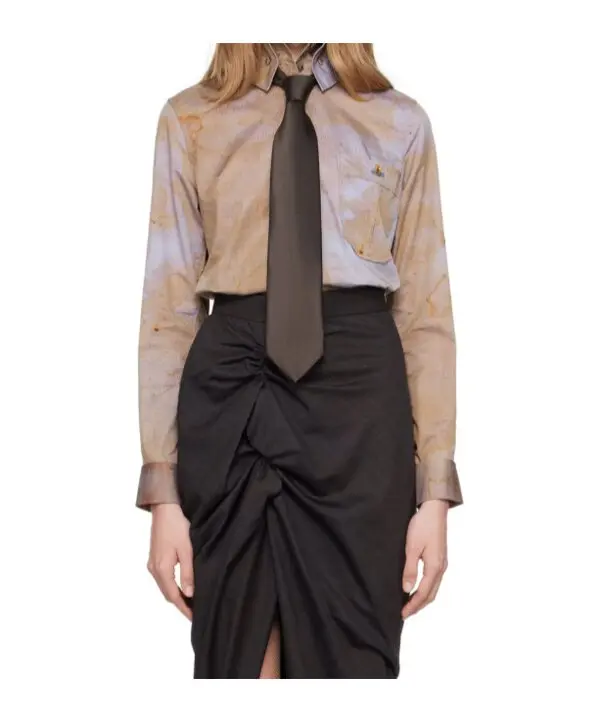 VIVIENNE WESTWOOD Long Sleeve Shirt With Embroidered Logo - Brown