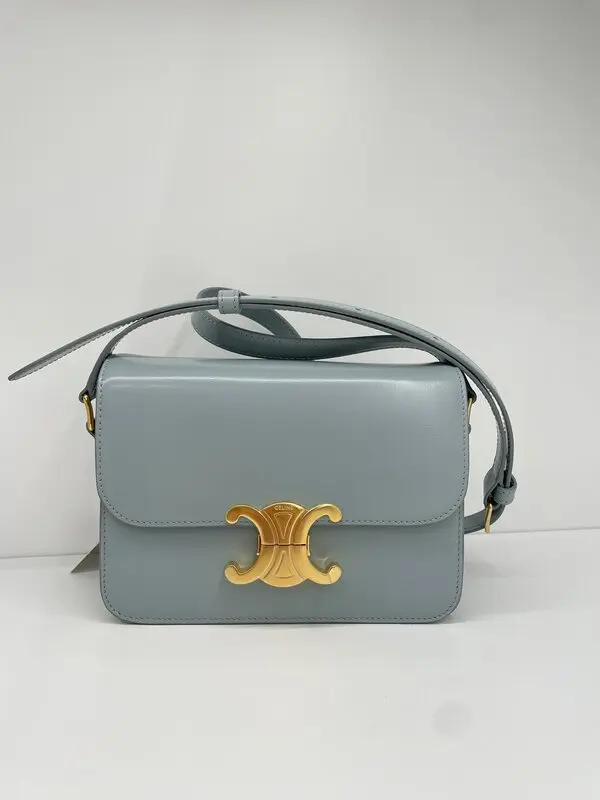 Celine Teen Triomphe Bag In Shiny Calfskin - Blue