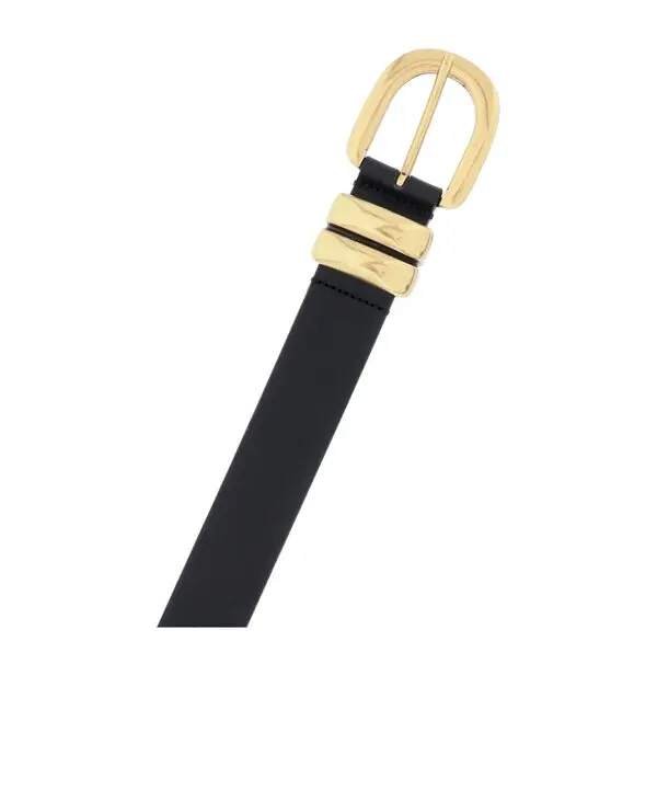 BY MALENE BIRGER Leather Belt With Gold Metal Buckles - Black