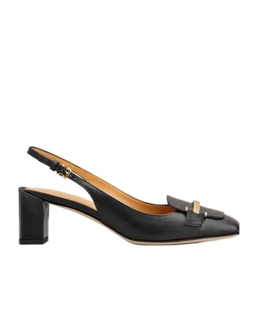 TOD'S Logo Engraved Slingback Pumps With Thick Heel