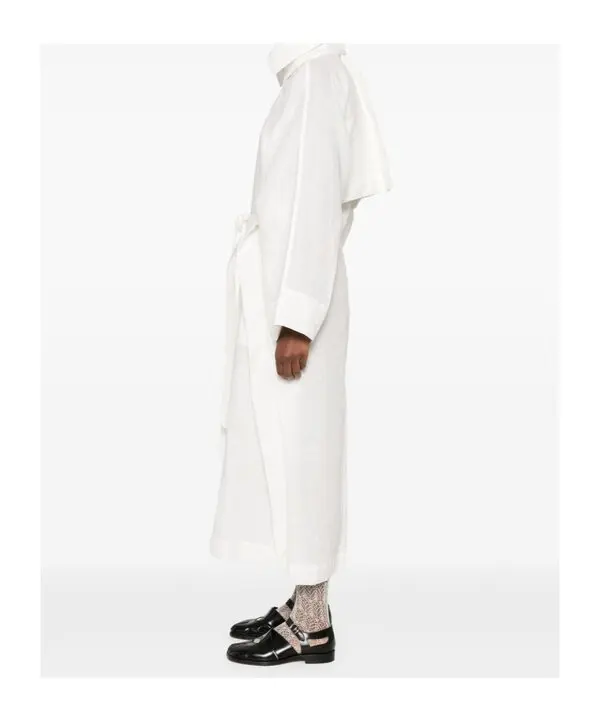 Issey Miyake Double-breasted Hemp Coat With Belt - White