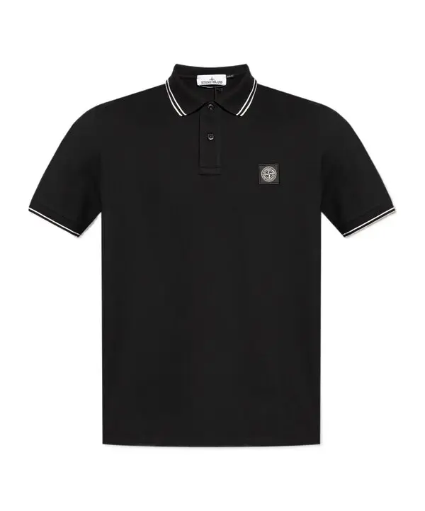 Stone Island Logo Patch Short Sleeved Polo Shirt - Black